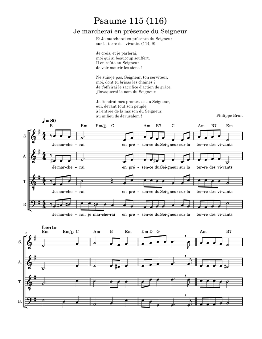 Psaume 115 (116) Je marcherai en présence du Seigneur Sheet music for ...