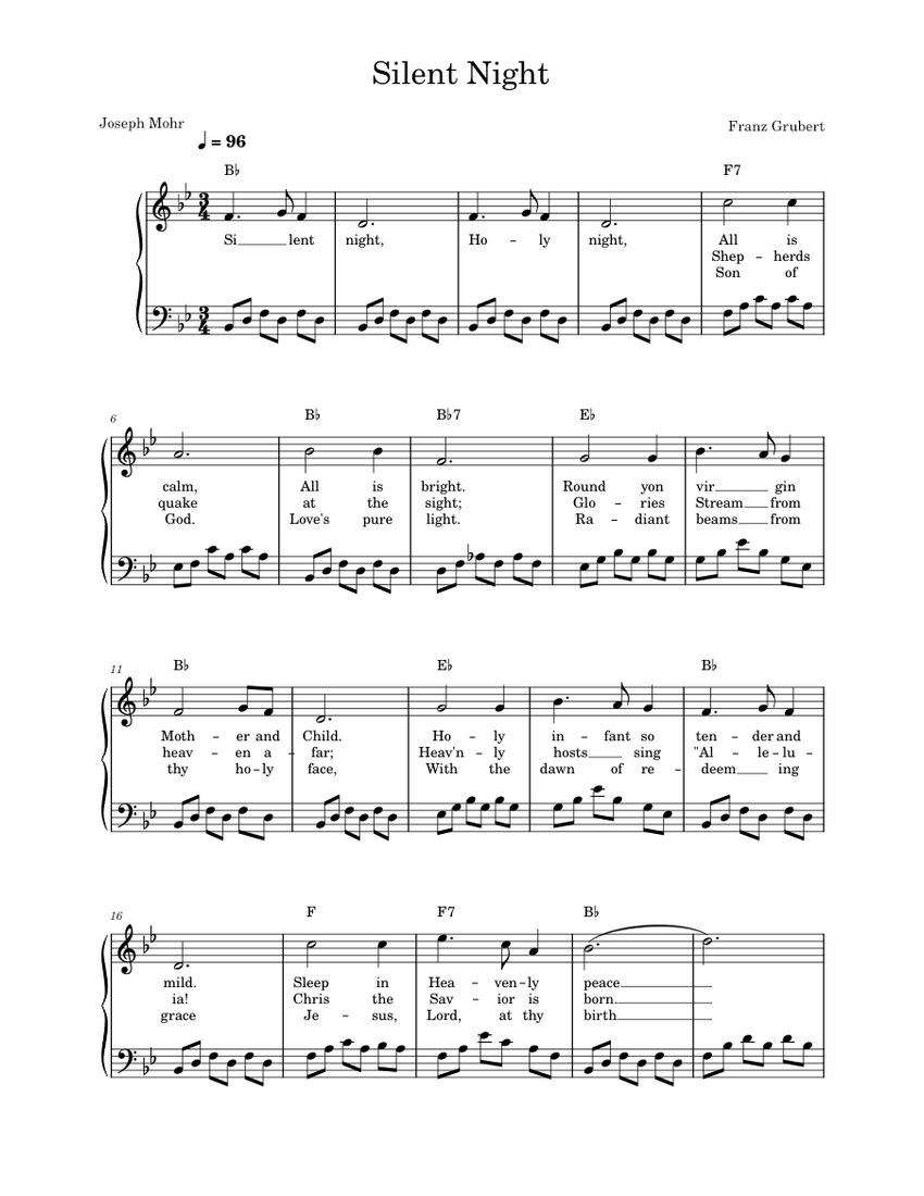 Silent night – Misc Christmas Sheet Music with Chords for Piano (Piano ...