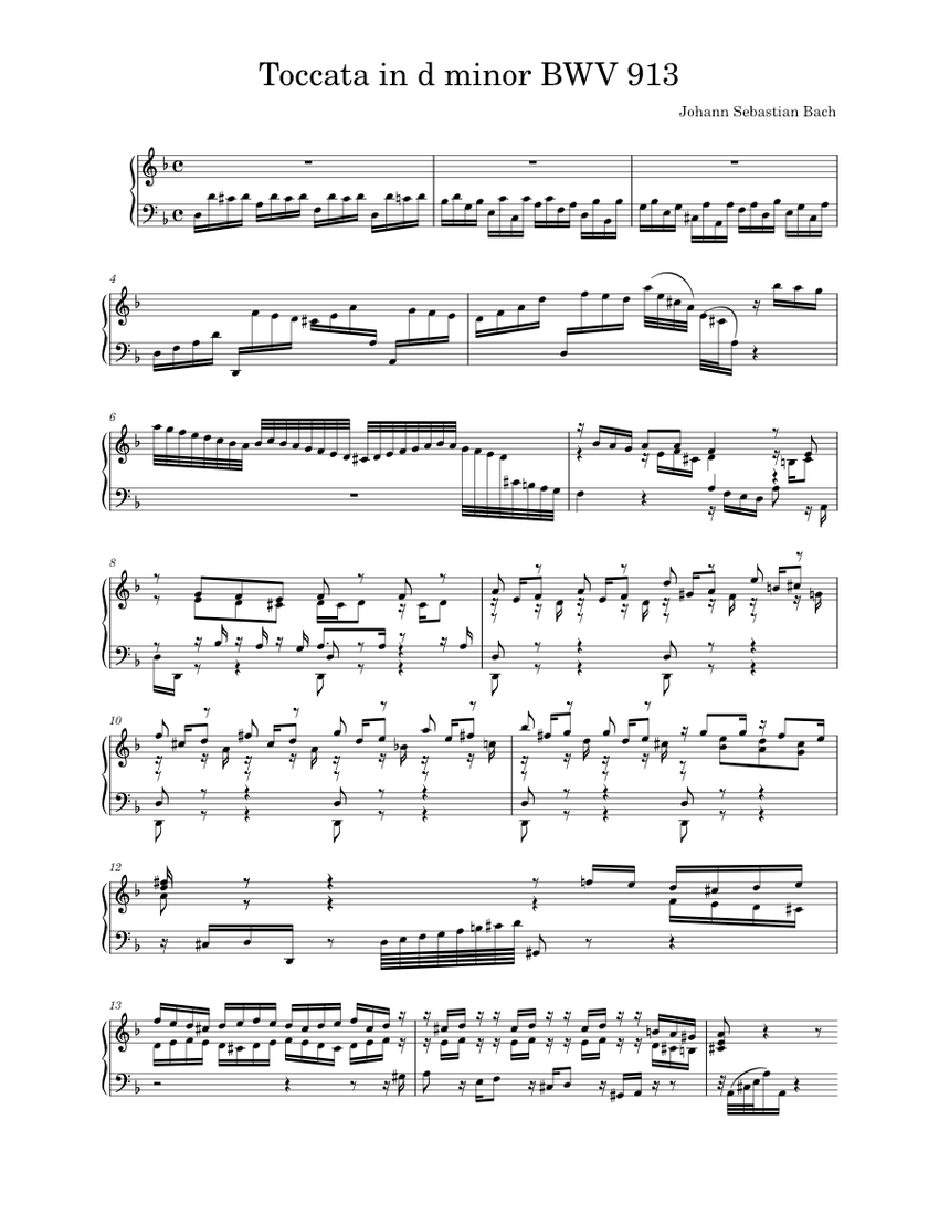 Toccata in D minor, BWV 913 – Johann Sebastian Bach [WIP] Sheet Music ...