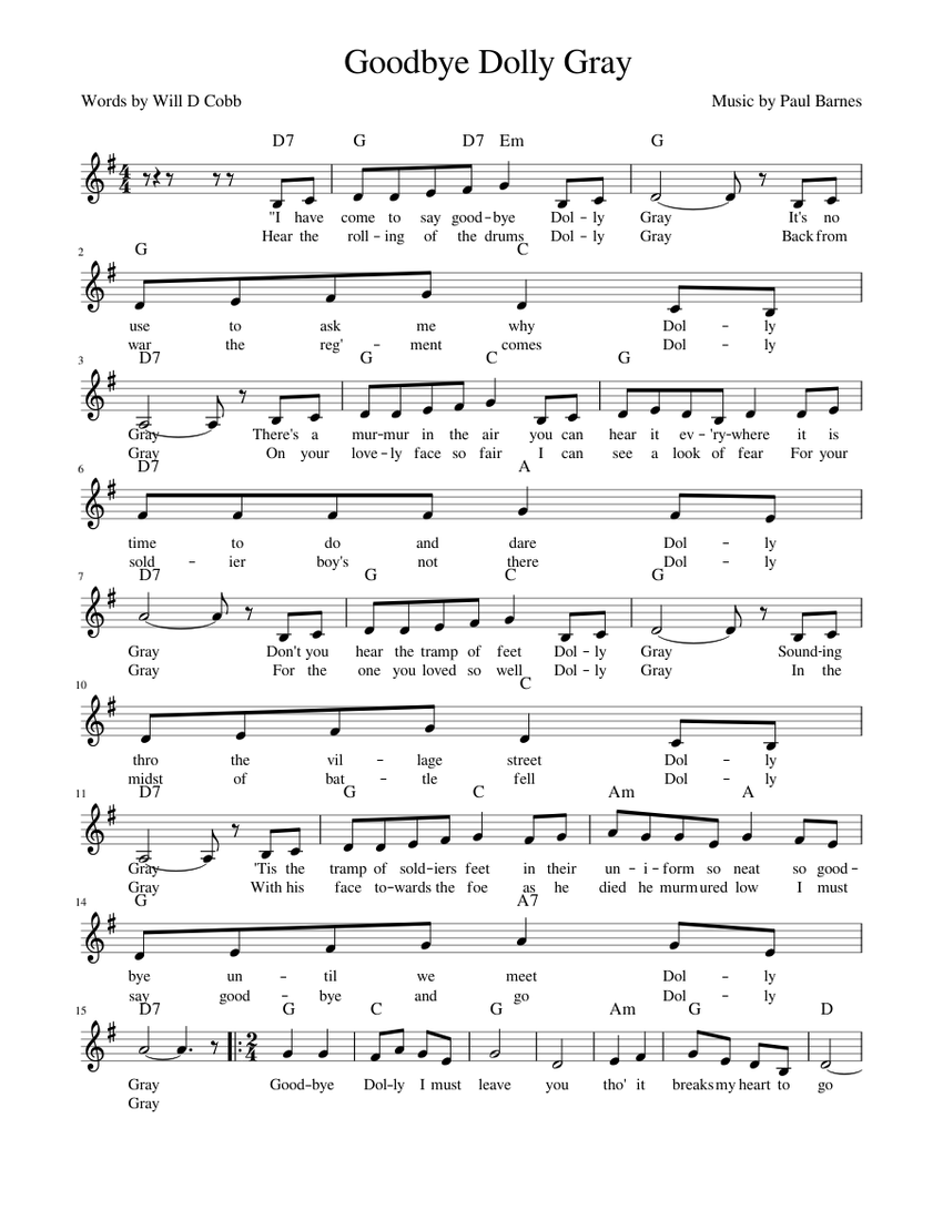 Goodbye Dolly Gray Sheet Music for Piano (Solo) easy | MuseScore.com