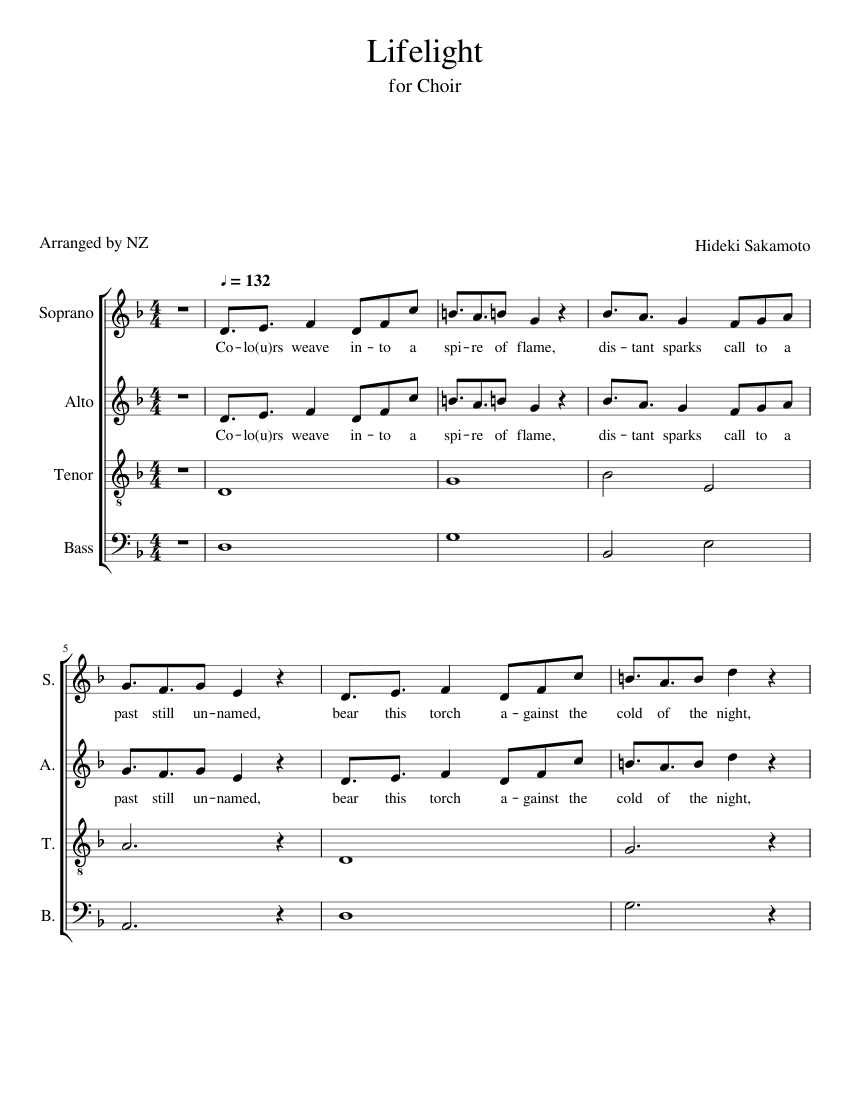 Lifelight for Choir Sheet Music for Soprano, Alto, Tenor, Bass voice ...