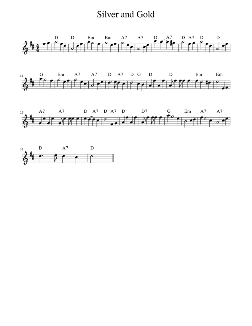 Silver and Gold Sheet Music with Chords for Piano (Solo) easy ...