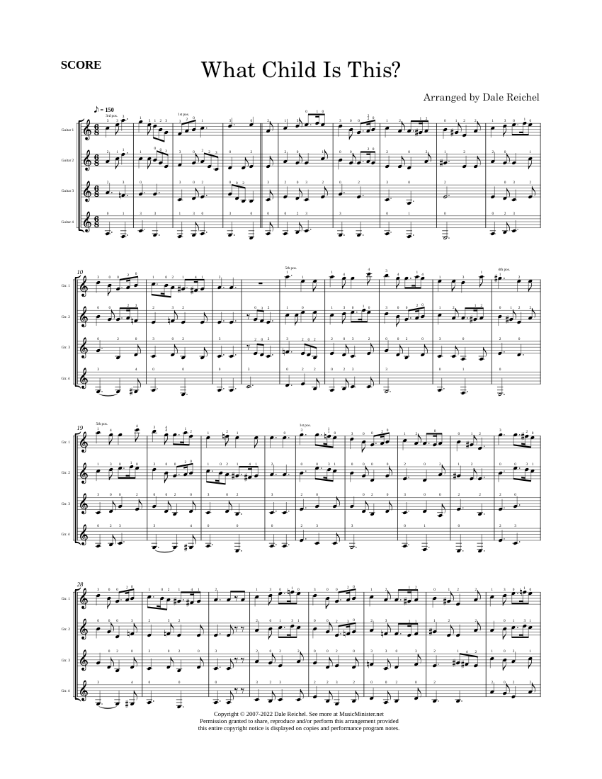 What Child Is This (Greensleeves) - Guitar Quartet Sheet music for ...