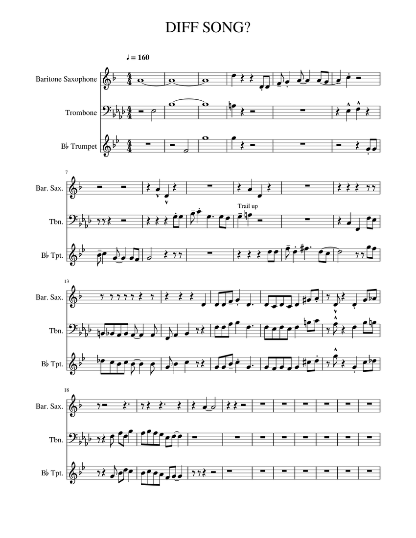 DIFF SONG Sheet music for Trombone, Saxophone baritone, Trumpet in b ...