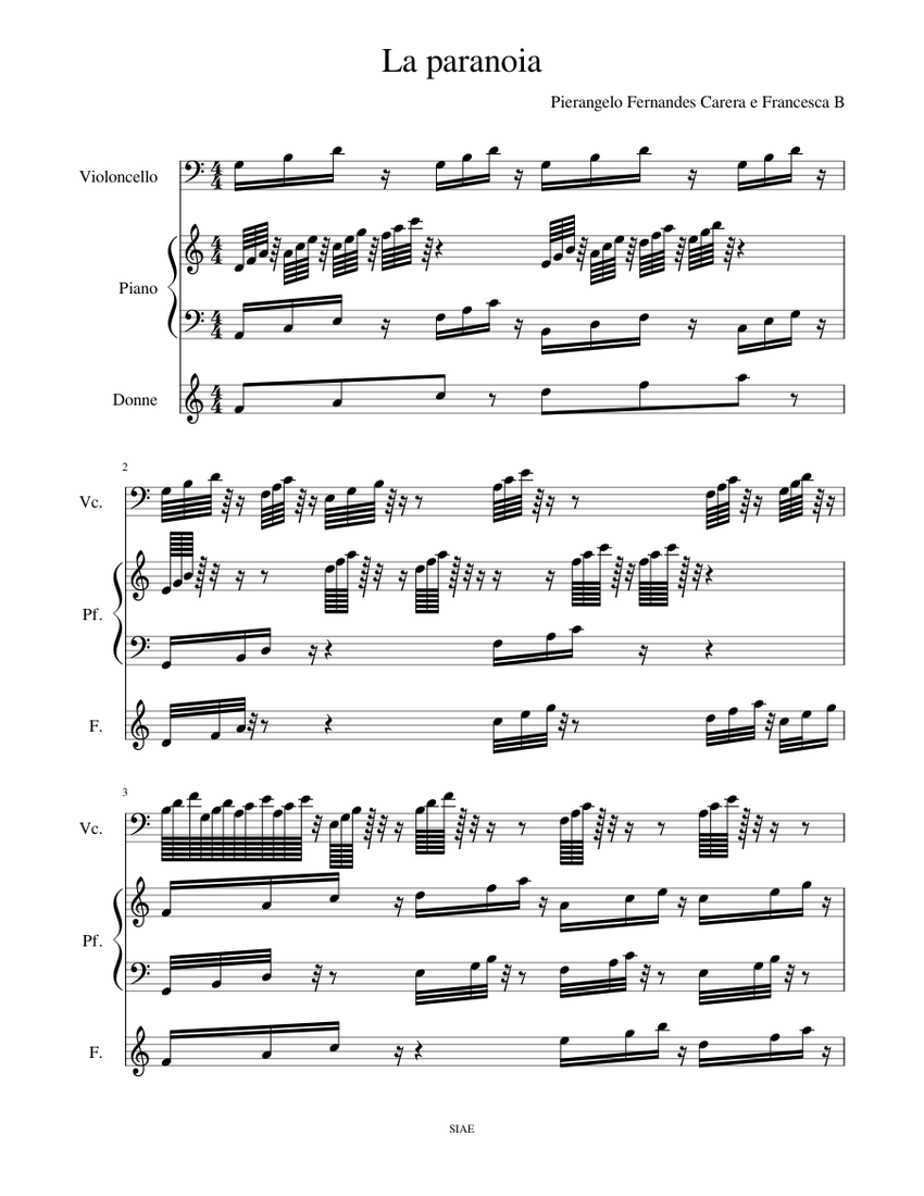 La paranoia Sheet music for Piano, Female, Cello (Mixed Trio ...
