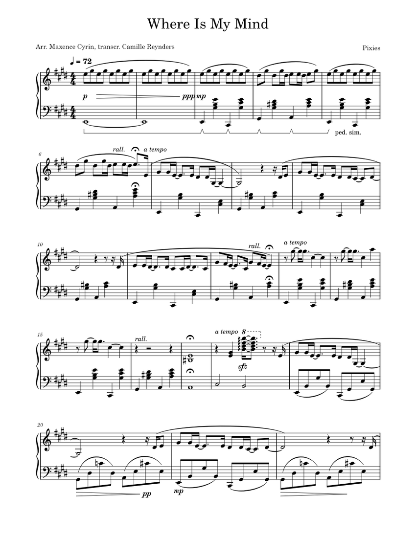 Where Is My Mind (solo piano) by Pixies & Maxence Cyrin Sheet Music for ...