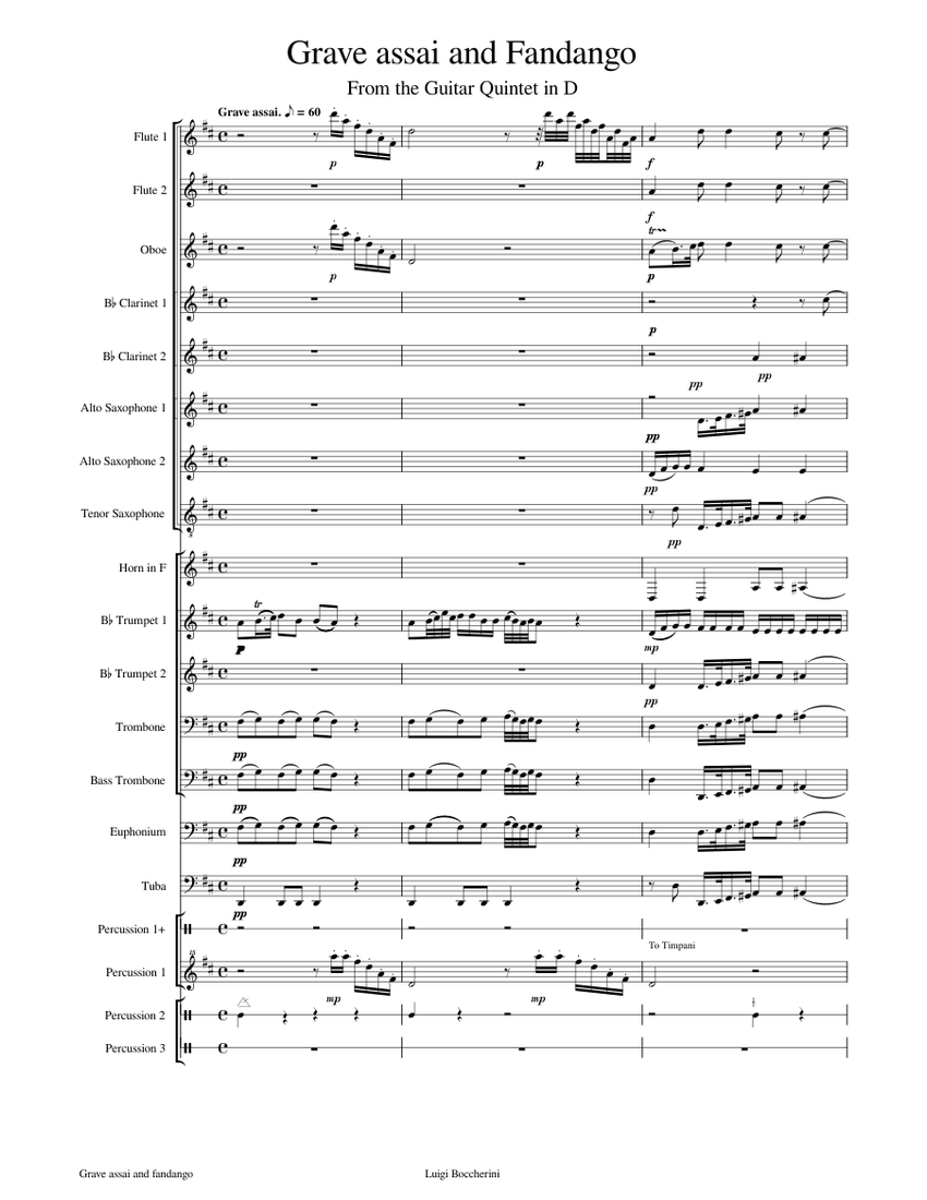 Grave and Fandango from Boccherini Guitar Quintet in D, but for Concert Band Sheet Music for ...