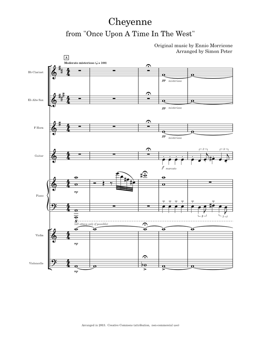 Cheyenne – Ennio Morricone Sheet Music for Piano, Clarinet in b-flat ...