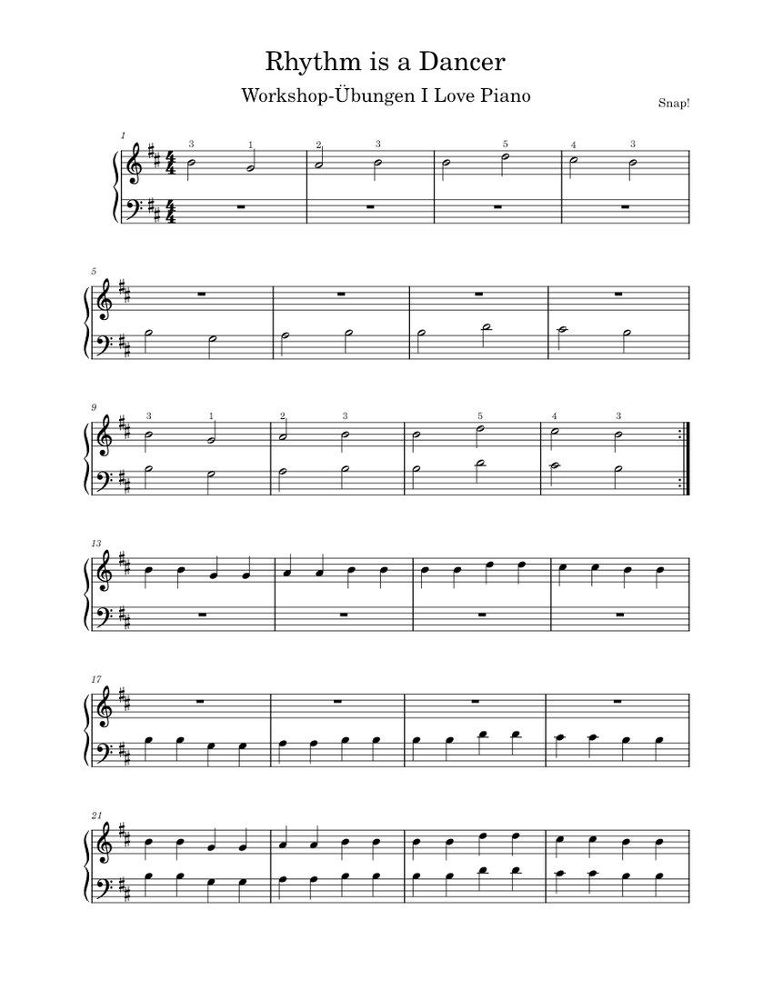 Rhythm is a dancer – Snap Rhythm is a Dancer - Piano Workshop Sheet ...