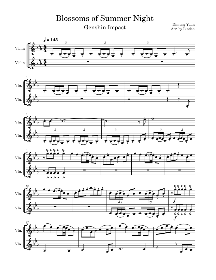 Blossoms of Summer Night – Dimeng Yuan from Genshin Impact Sheet music ...