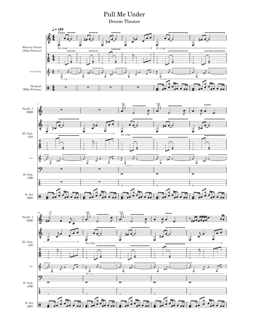 Pull Me Under – Dream Theater Sheet Music and Tab for Guitar, Bass ...