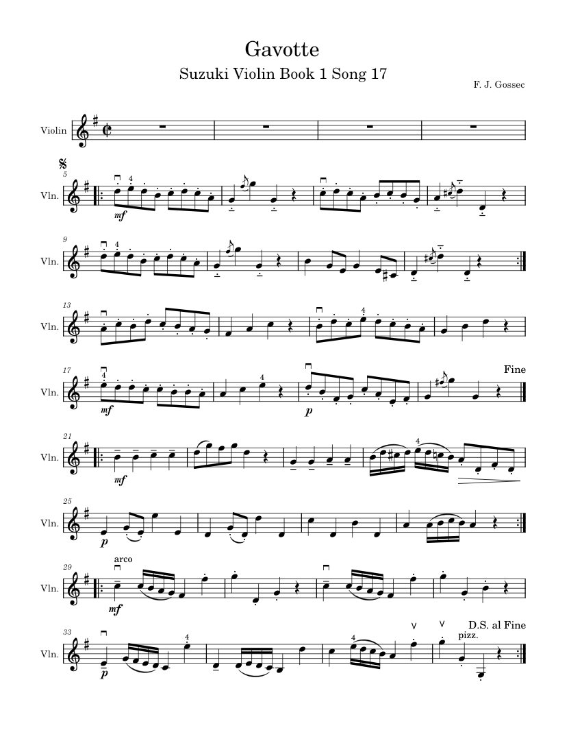 Gavotte – François Joseph Gossec Sheet music for Violin (Solo ...