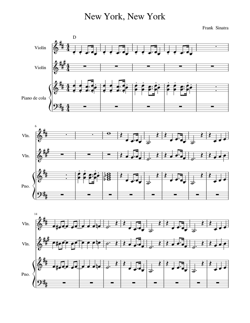 New York New York Frank Sinatra Sheet music for Piano, Violin (Mixed ...