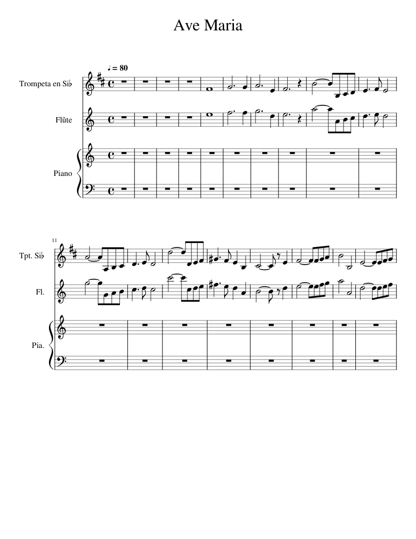 Ave Maria Sheet music for Piano, Flute, Trumpet in b-flat (Mixed Trio ...