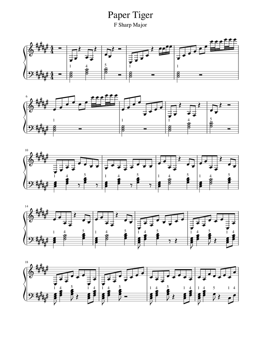 Paper Tiger Sheet Music for Piano (Solo) | MuseScore.com