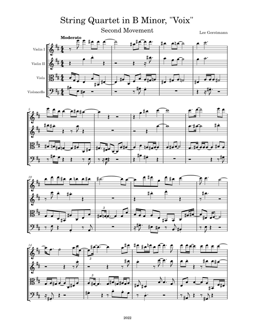 String Quartet in B Minor, "Voix" - Second Movement Sheet Music for Violin, Viola, Cello (String ...
