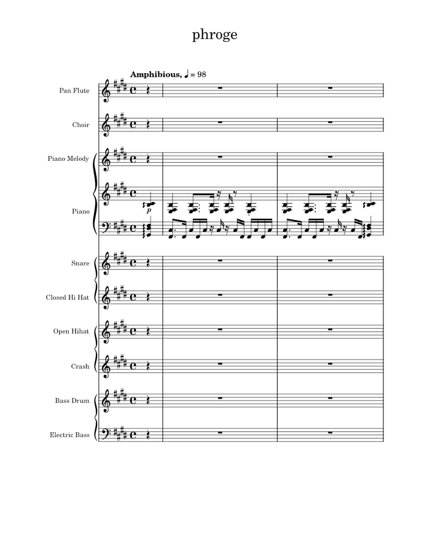 phroge Sheet music for Piano, Violin, Bass guitar, Flute other (Mixed ...