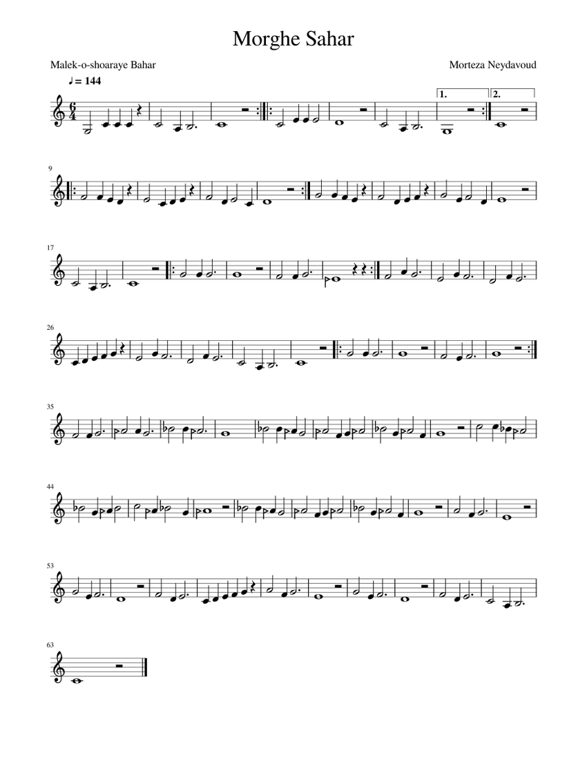 Morghe Sahar Sheet Music for Violin (Solo) | MuseScore.com
