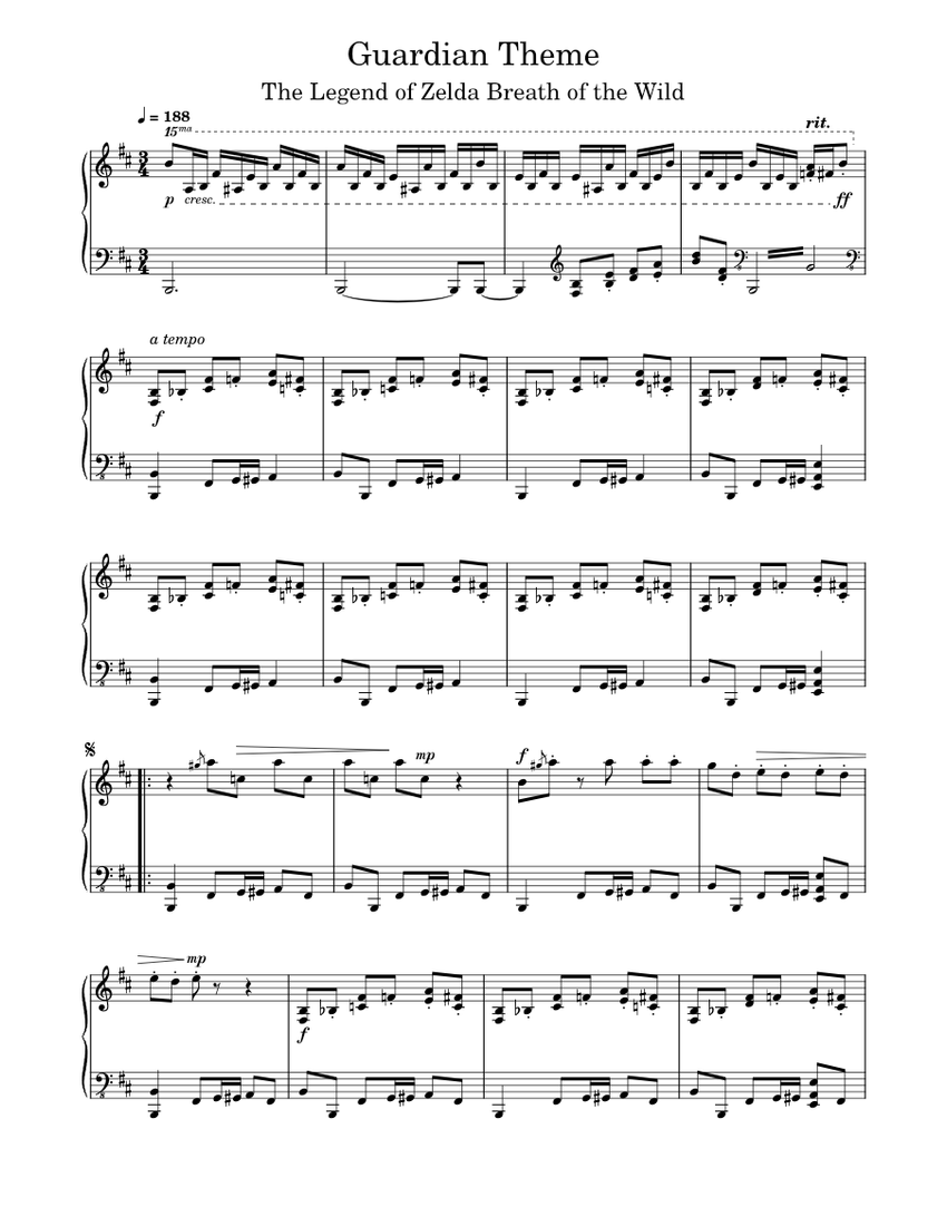 Guardian Theme -The Legend of Zelda Breath of the Wild- Sheet Music for ...