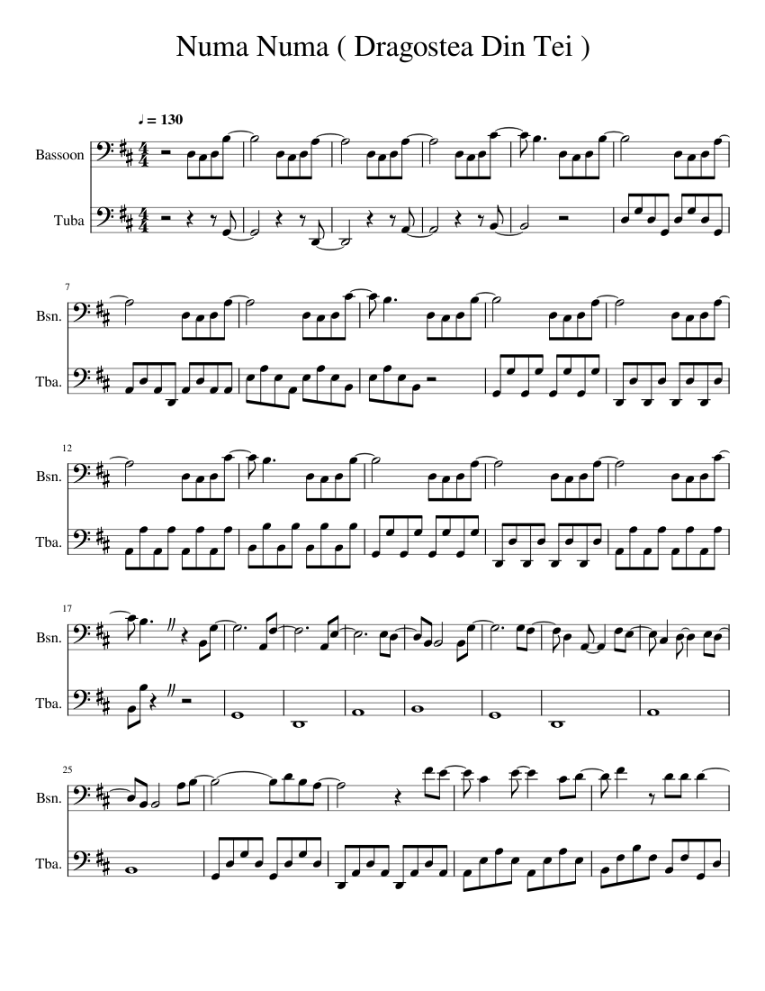Numa_Numa_(_Dragostea_Din_Tei_) Sheet Music for Tuba, Bassoon (Mixed ...