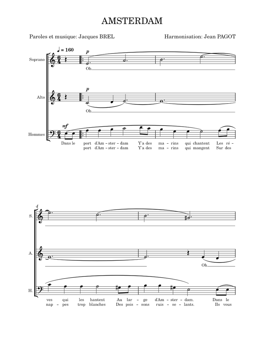 Amsterdam – Jacques Brel Sheet music for Soprano, Alto, Male (SATB ...