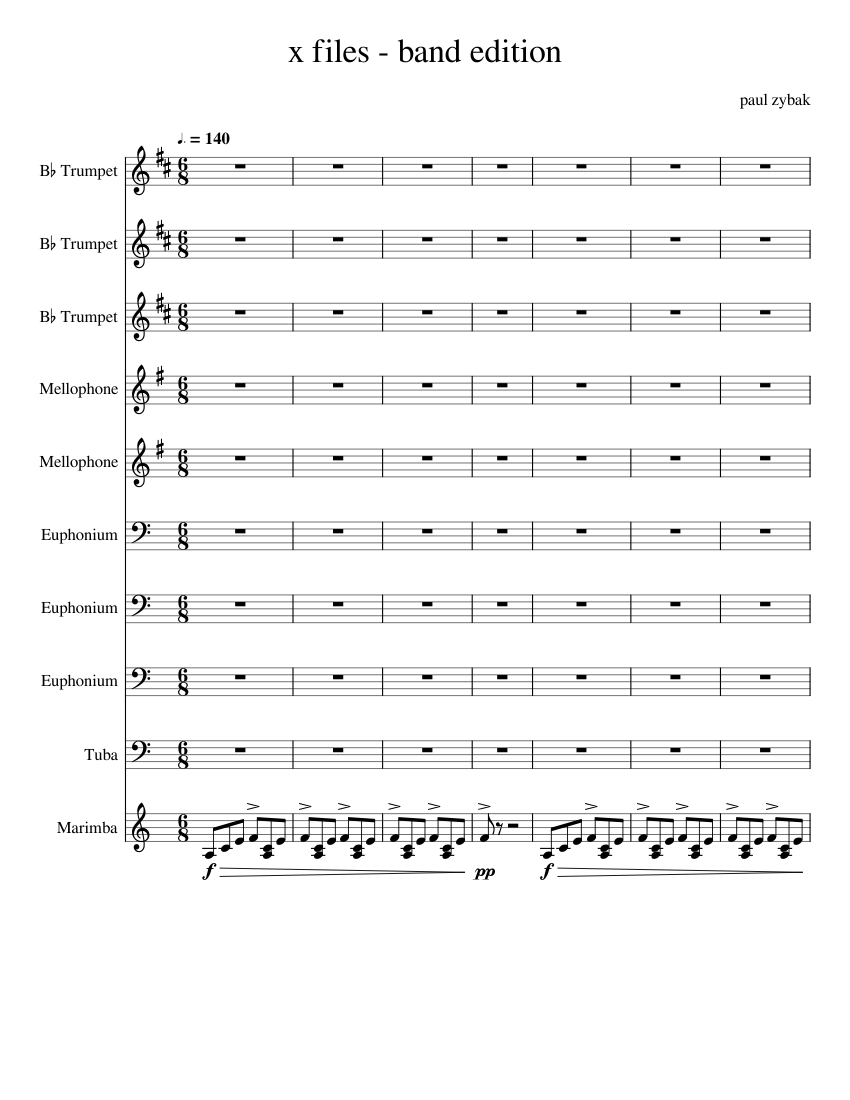 x files Sheet Music for Euphonium, Tuba, Mellophone, Trumpet in b-flat ...
