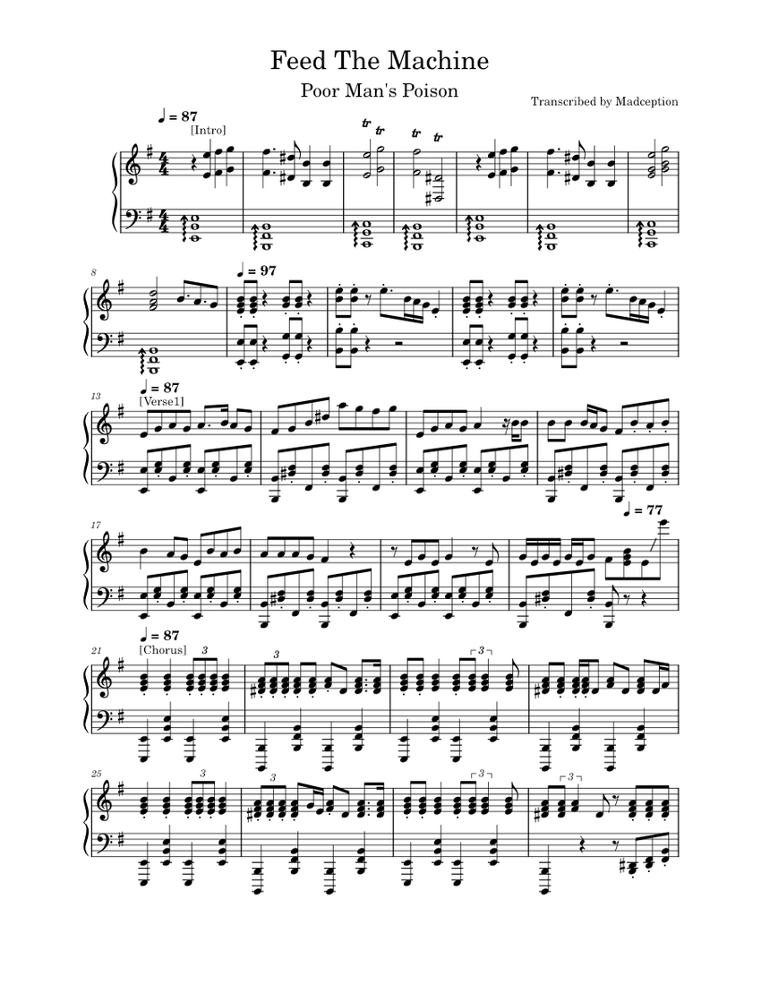 Feed The Machine – Poor Man's Poison - piano tutorial