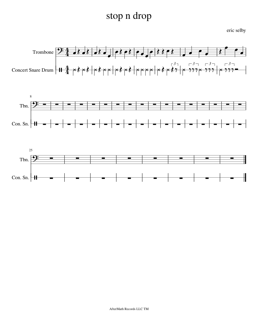 stop n drop Sheet Music for Trombone, Snare drum (Mixed Duet ...