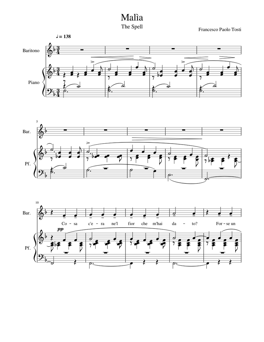 Tosti - Malìa Sheet music for Piano, Baritone (Piano-Voice) | Musescore.com