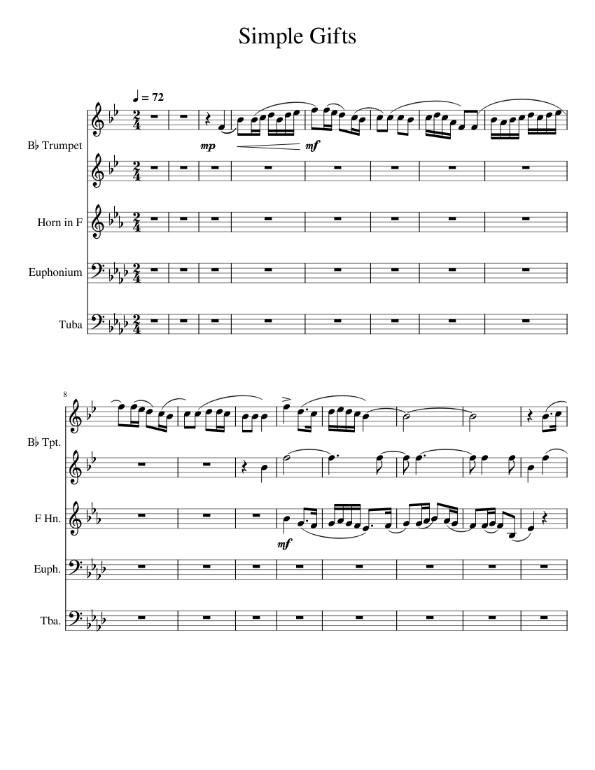 Simple Gifts Sheet music for Euphonium, Tuba, Trumpet in b-flat, French ...