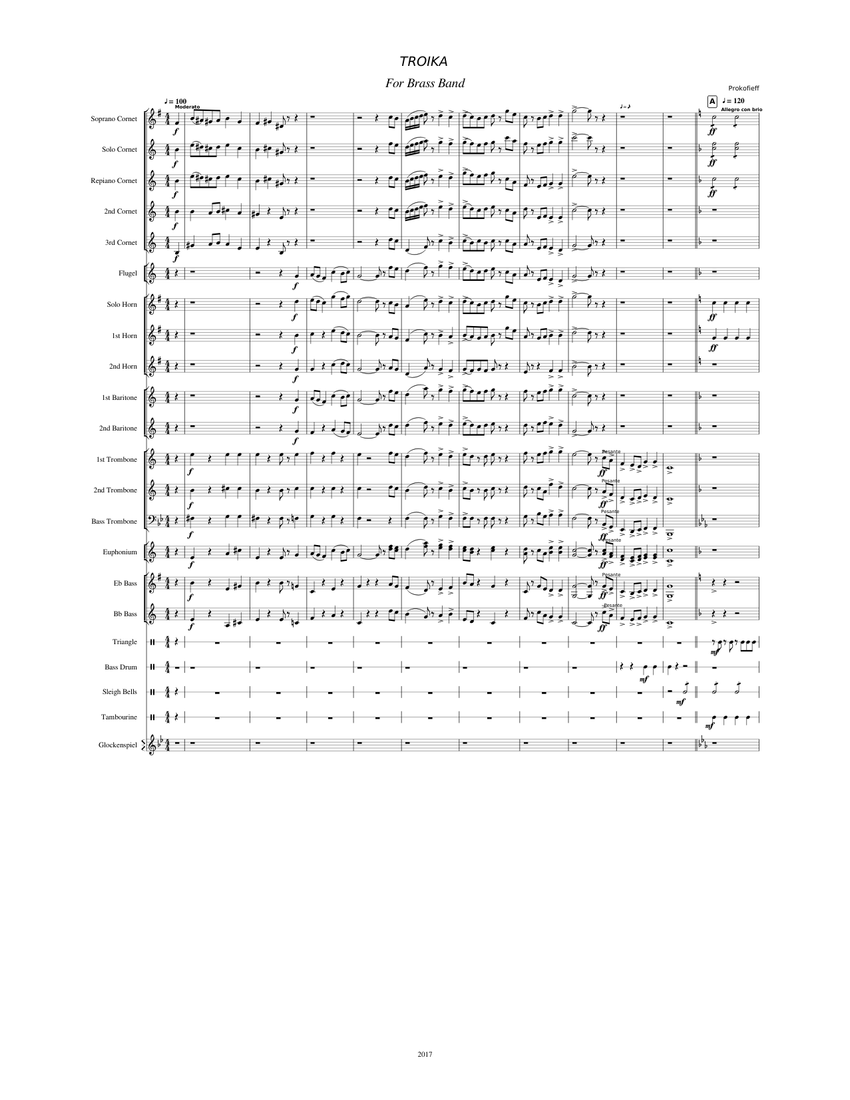 Troika for Brass Band Sheet music for Tambourine, Bass guitar, Bass ...