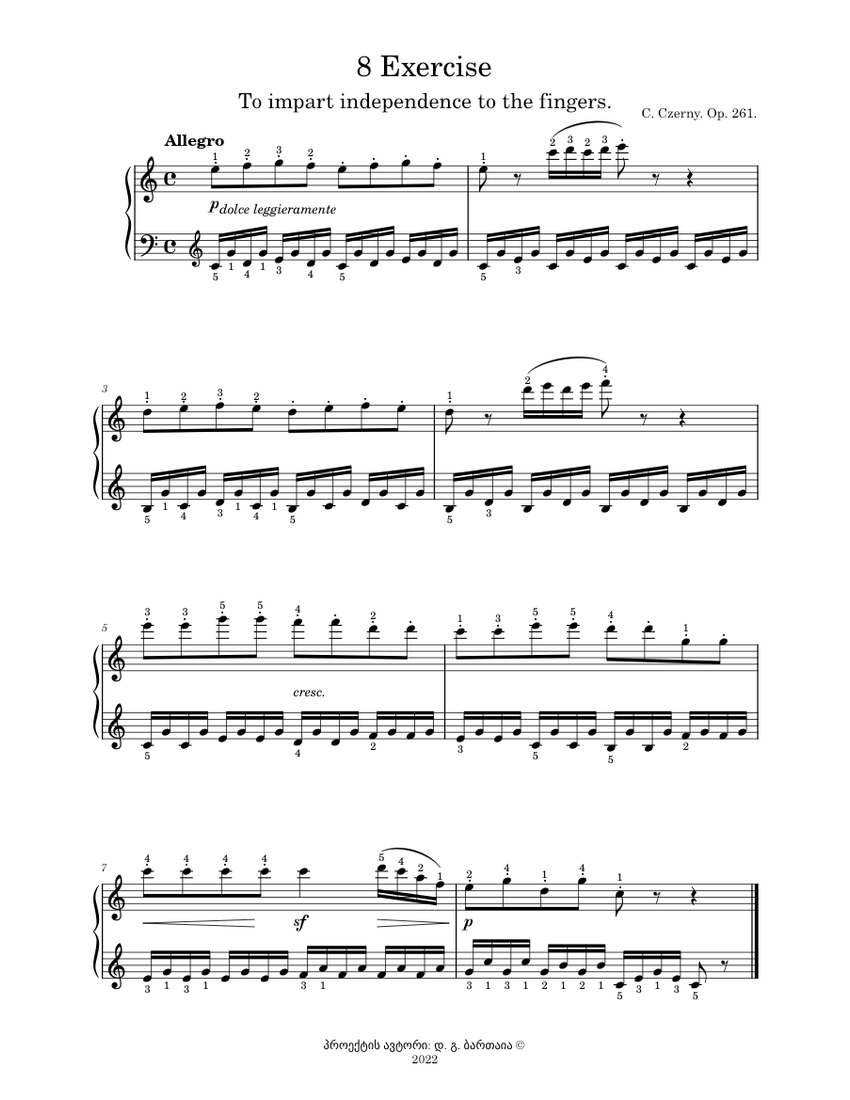 Op. 261. 101 Exercises – Carl Czerny 8 Exercise Sheet Music for Piano ...