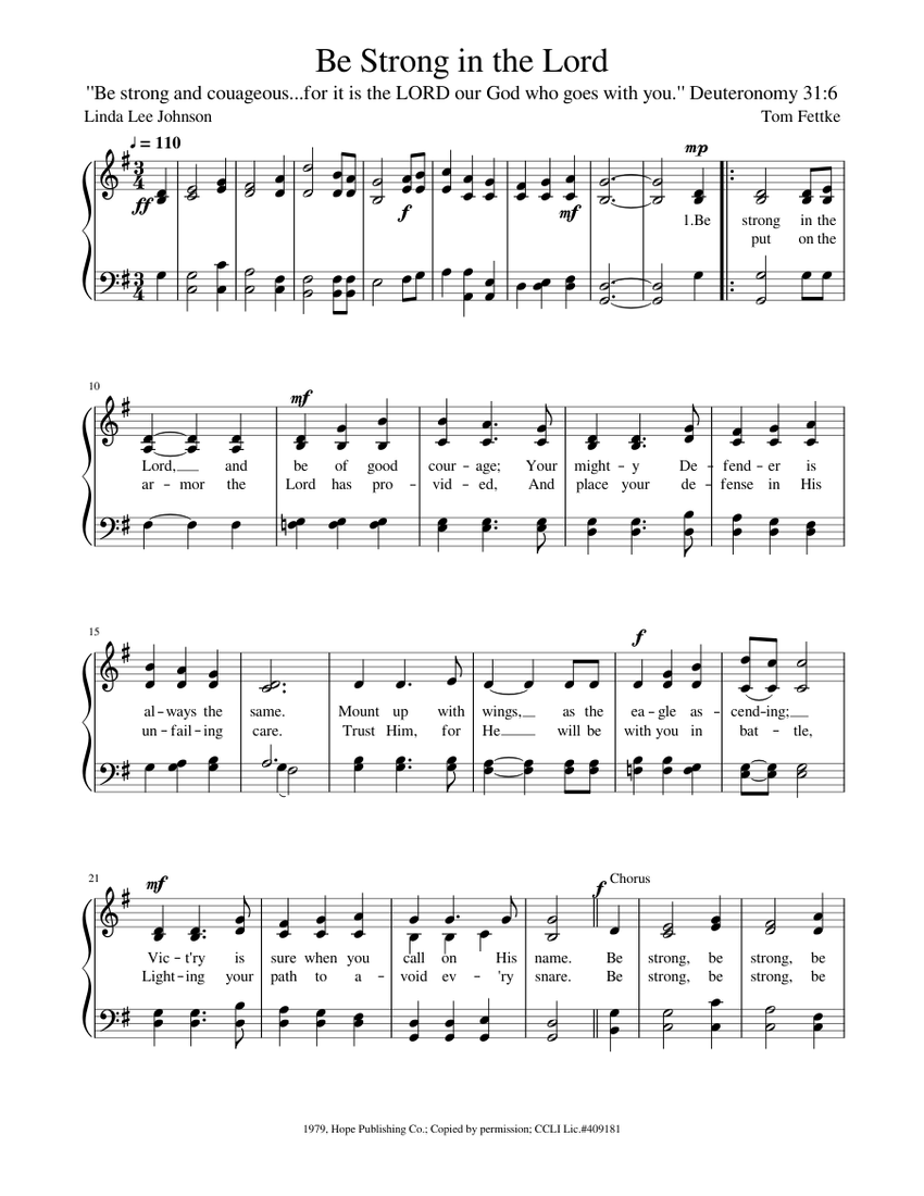 Be Strong in the Lord Sheet Music for Piano (Solo) easy | MuseScore.com