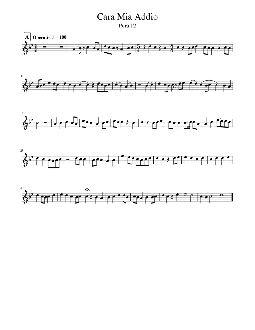 Portal 2 - Cara Mia Addio Sheet music for Violin (Solo) | Musescore.com