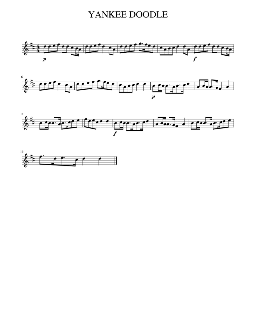 YANKEE DOODLE Sheet Music for Piano (Solo) easy | MuseScore.com