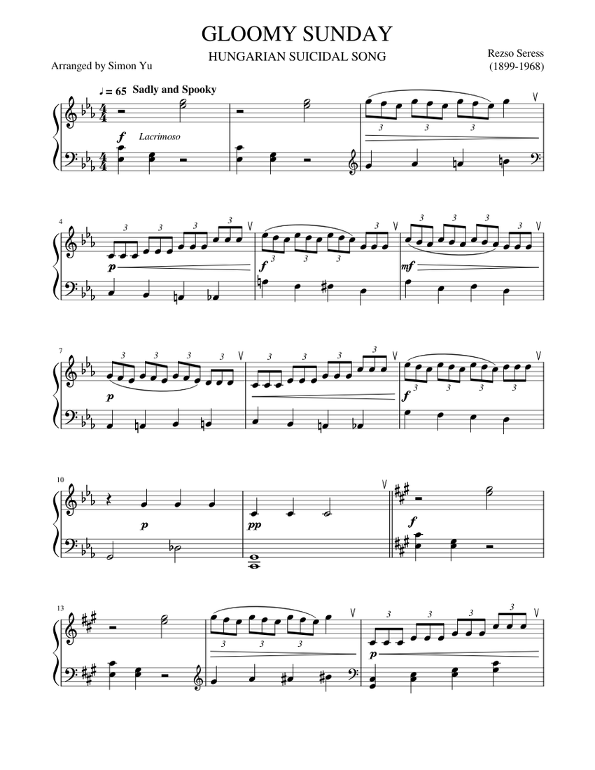GLOOMY_SUNDAY Sheet music for Piano (Solo) Easy | Musescore.com