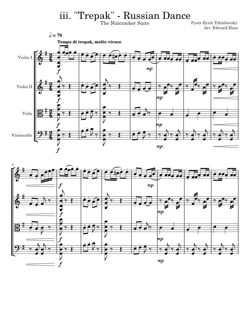 "Trepak" - Russian Dance (Nutcracker Suite) - Pyotr Ilyich Tchaikovsky Sheet Music for Violin ...