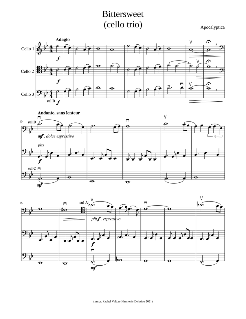 Bittersweet – Apocalyptica Apocalyptica Bittersweet for Cello trio ...