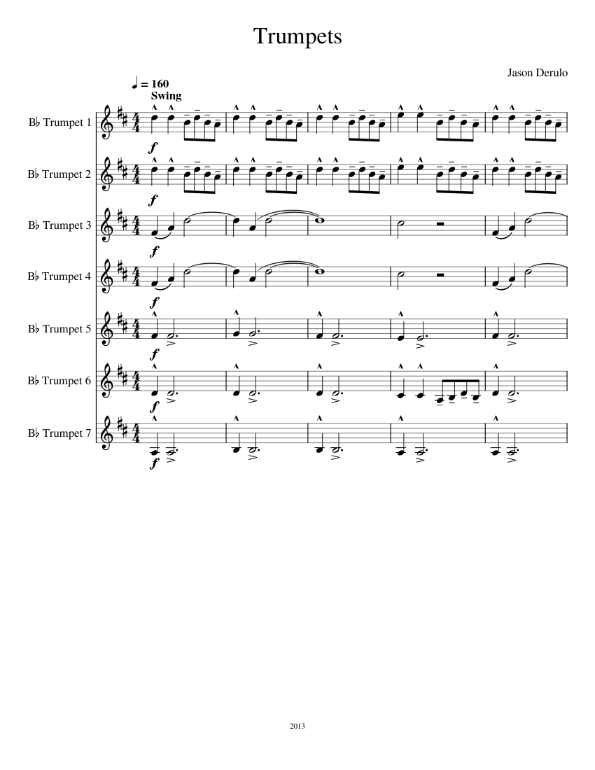 Trumpets – Jason Derulo Trumpets for 7 trumpets Sheet Music for Trumpet ...
