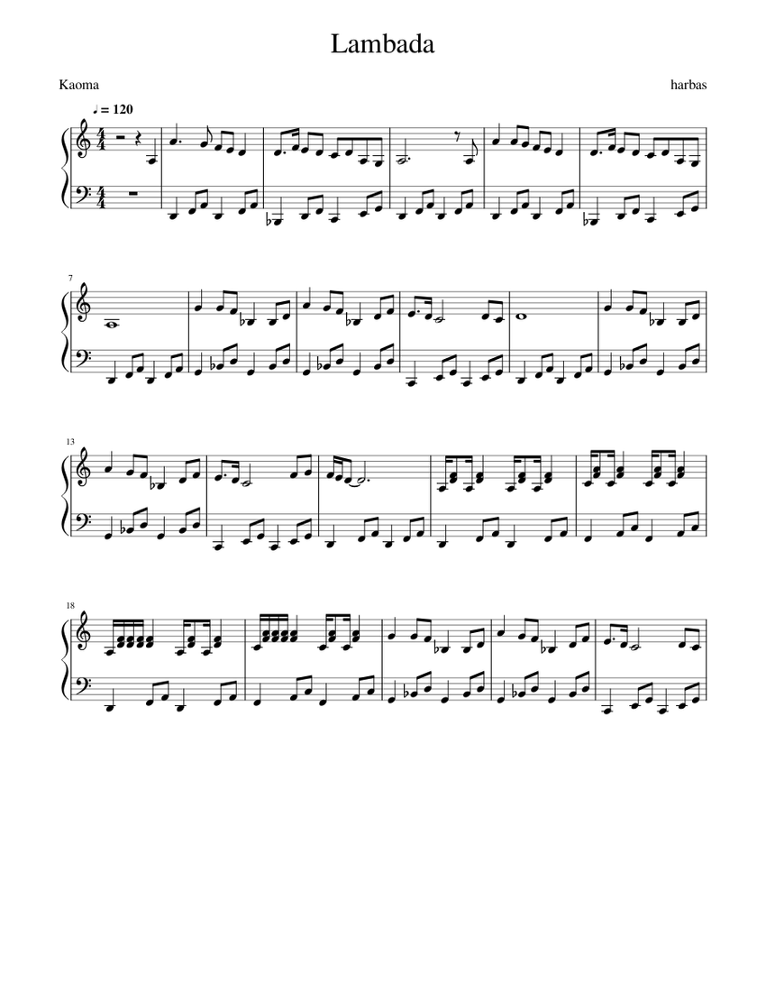 Lambada Sheet music for Piano (Solo) | Musescore.com