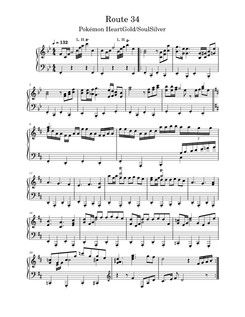 Route 34 - Pokemon HG/SS Sheet music for Piano (Solo) | Musescore.com