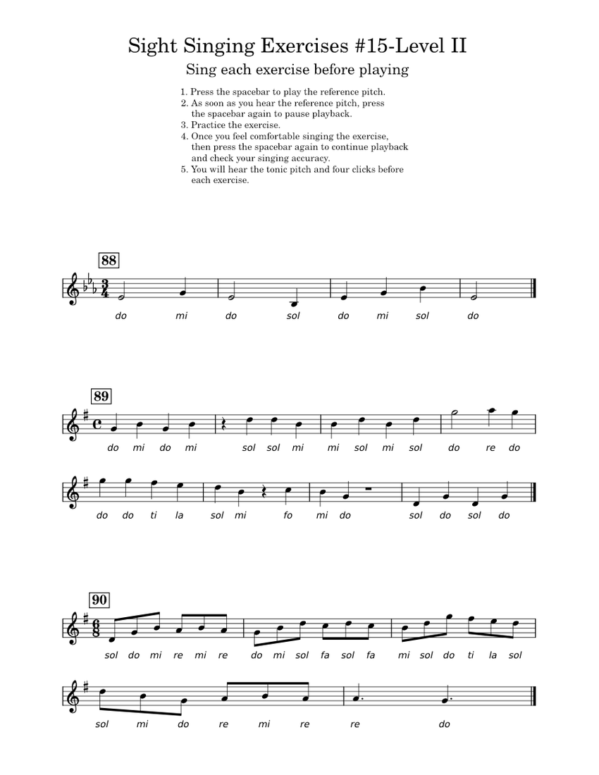Sight Singing Exercises #15-Level II Sheet Music for Vocals (Solo ...