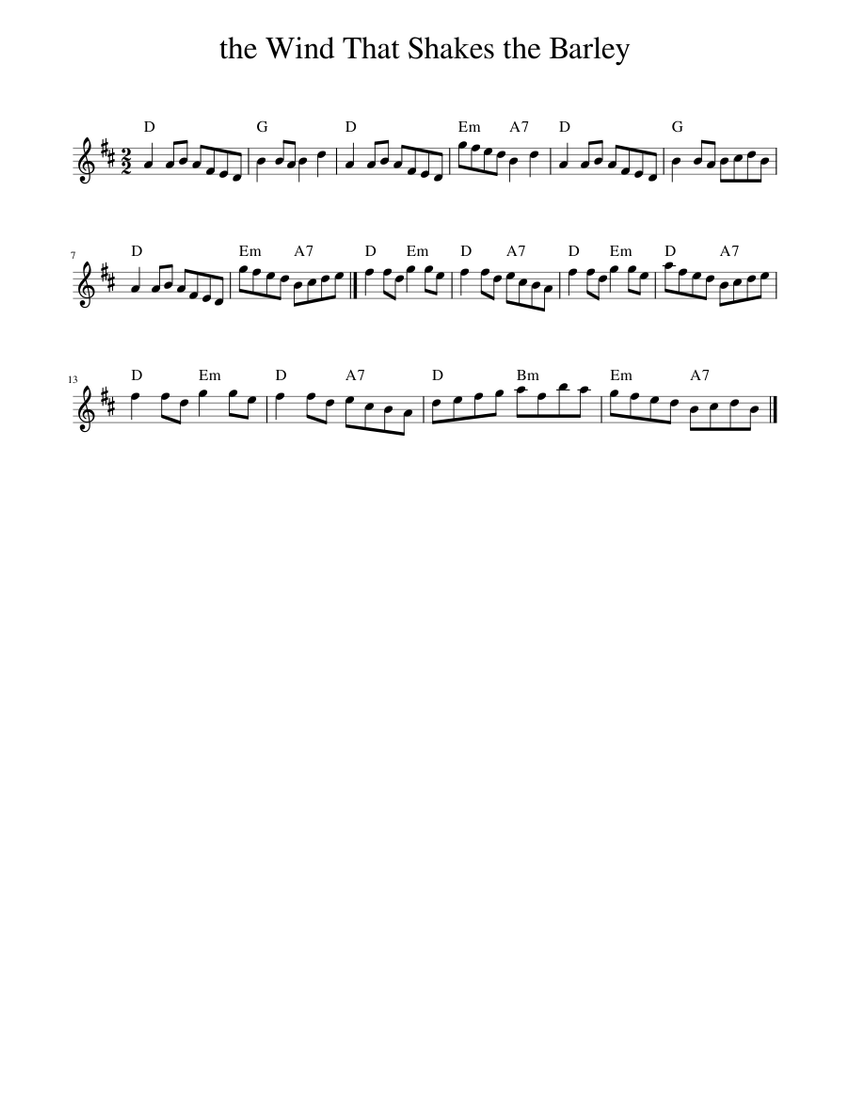 the Wind That Shakes the Barley Sheet music for Piano (Solo) Easy ...