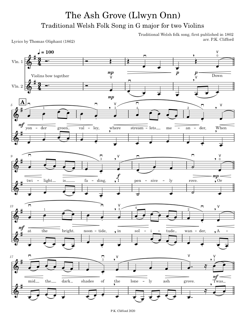 The Ash Grove (violin duet) Sheet music for Violin (String Duet ...