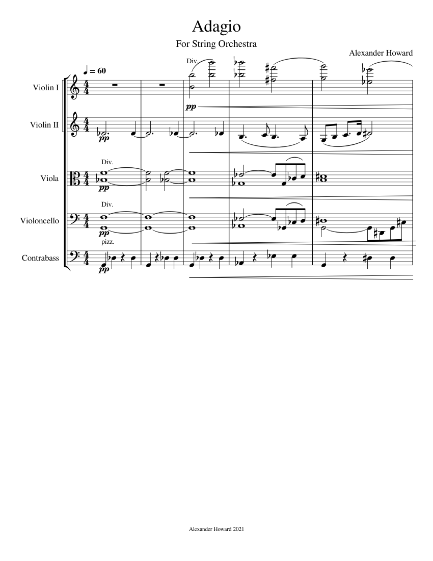 Adagio For String Orchestra Sheet music for Contrabass, Violin, Viola ...
