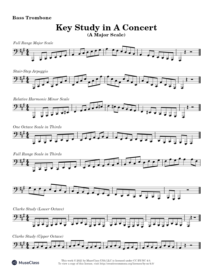Key Study in A Major for Bass Trombone Sheet music for Trombone bass ...