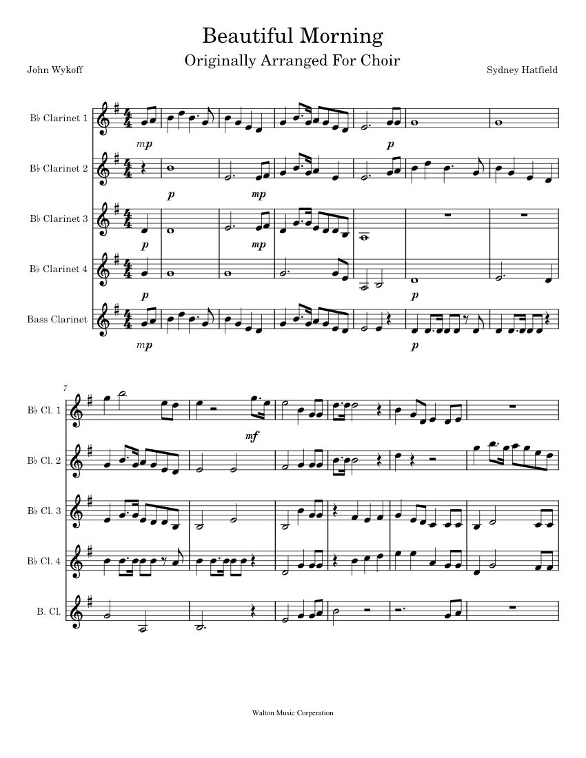 Beautiful Morning – John Wykoff Sheet music for Clarinet in b-flat ...