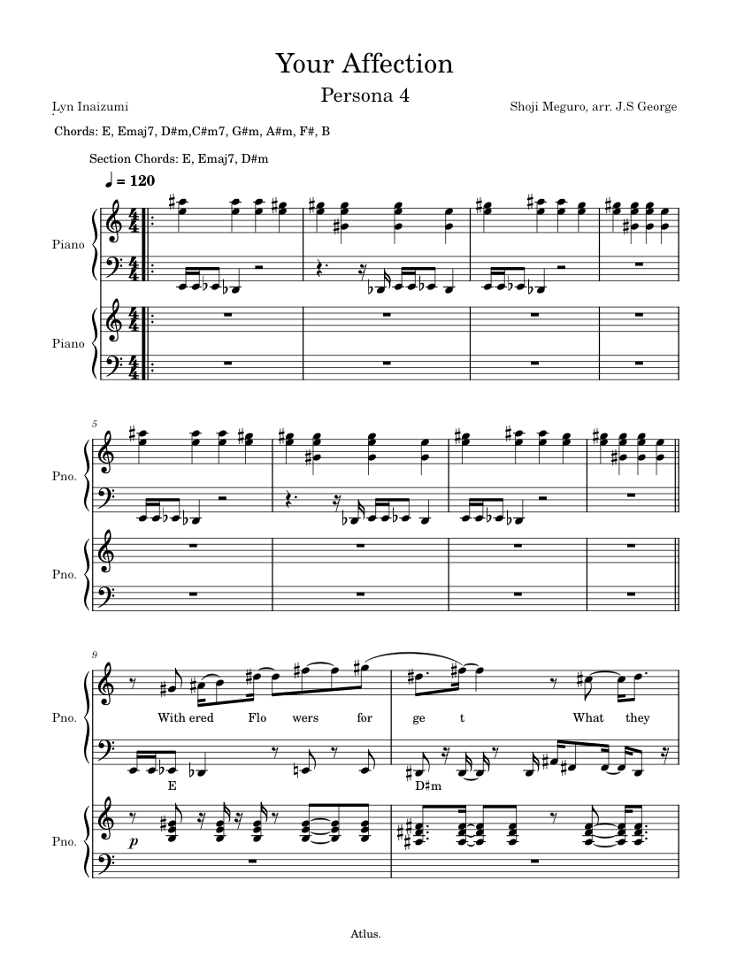 Your Affection – Shoji Meguro (Persona 4) Sheet Music with Chords for ...