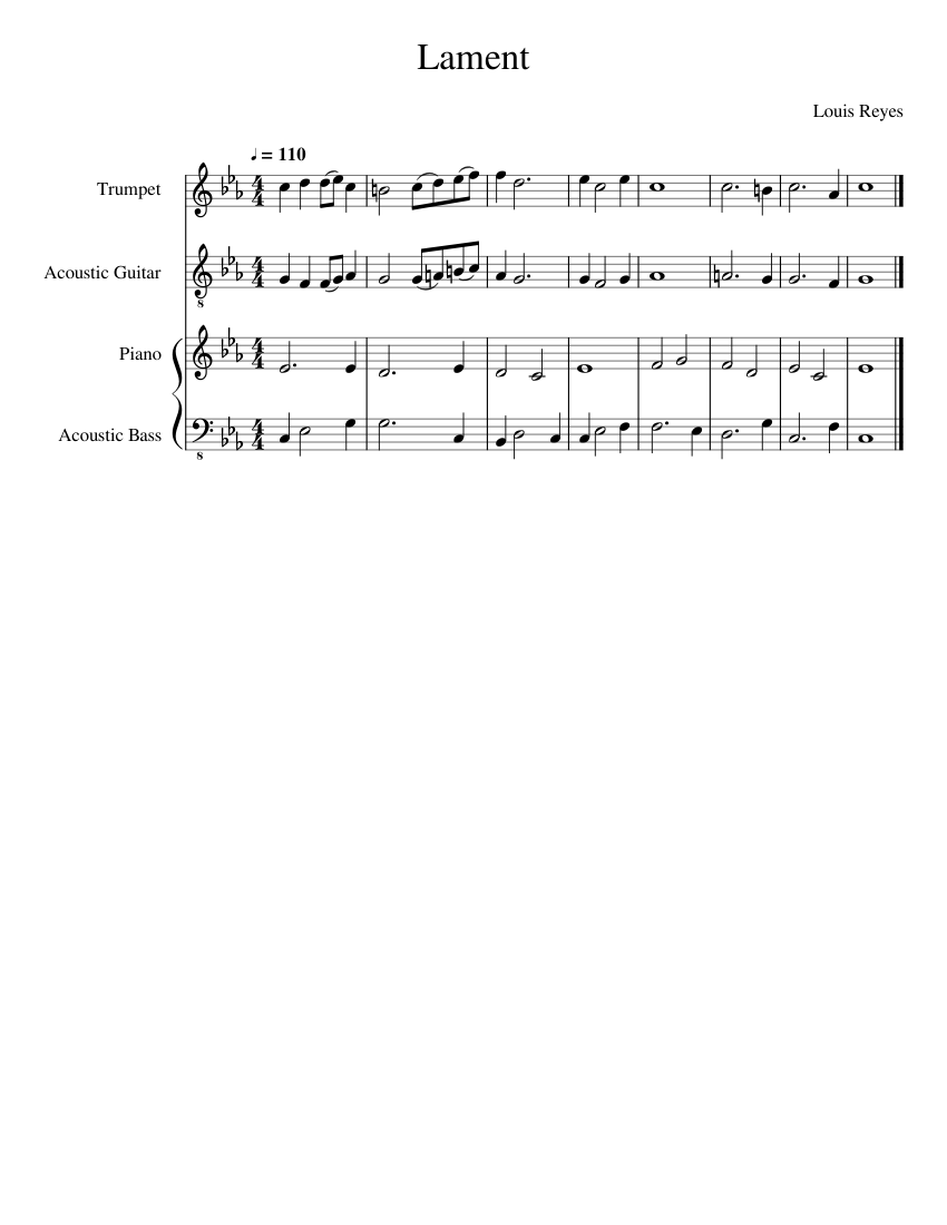 Lament Sheet music for Piano, Guitar, Bass guitar, Trumpet other (Mixed ...