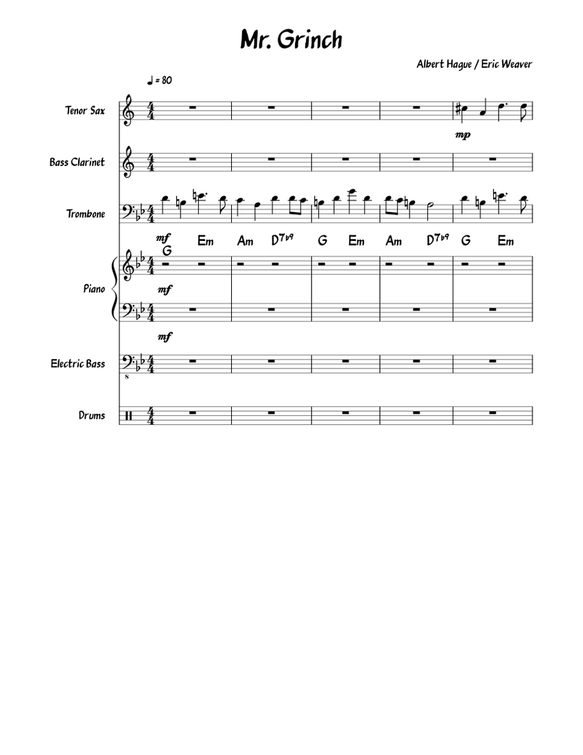 Mr Grinch Sheet music for Piano, Trombone, Clarinet bass, Saxophone ...